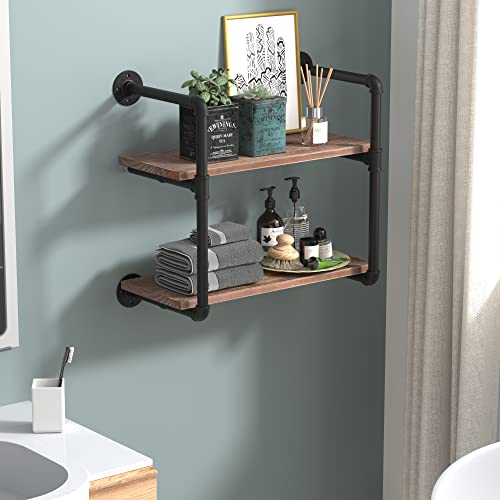 TEDIDUWA Industrial Shelf Wall Mounted, 24in Industrial Pipe Shelving for Wall, 2 Tier Industrial Wall Shelf for Farmhouse Kitchen Bar Shelving and Bathroom, DIY Industrial Pipe Shelf