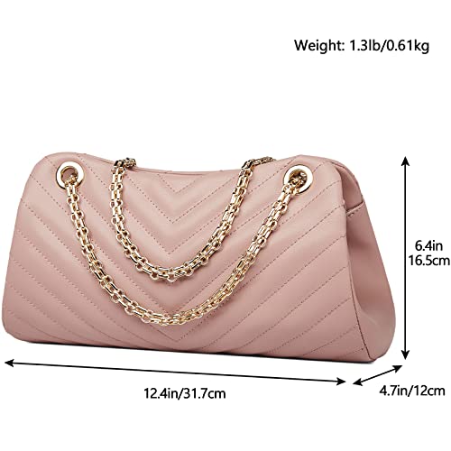 FOXLOVER Womens Leather Quilted Shoulder Bags, Ladies Chain Purse Designer Handbags (Apricot)