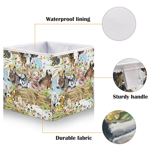 Kigai Storage Basket Farms Animals Foldable Storage Bin 11 X 11 X 11 Inches Cube Storage Baskets Box for Shelves Closet Laundry Nursery Bedroom Home Decor