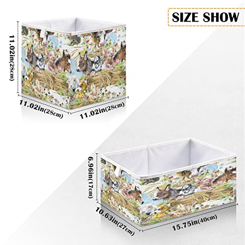 Kigai Storage Basket Farms Animals Foldable Storage Bin 11 X 11 X 11 Inches Cube Storage Baskets Box for Shelves Closet Laundry Nursery Bedroom Home Decor