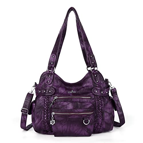 Angel Kiss Hobo Handbags for Women Soft PU Leather Shoulder Handbags Ladies Purses PURPLE