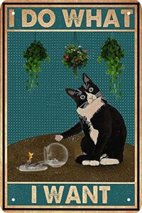 cswljs black cat decor funny bathroom vintage wall decor – i do what i want – cat posters cat metal tin signs bathroom retro home restroom toilet signs wall decor 8 x 12 inch