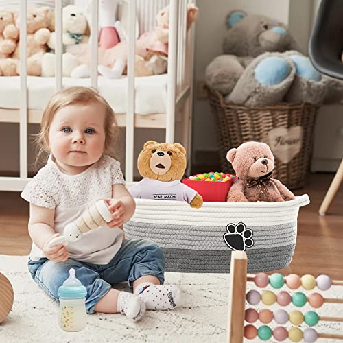 Small Woven Baskets for Organizing Rope Storage Basket with Handle Cute Cotton Basket for Nursery Gift Dog Toy Storage Bins for Toy Organizer