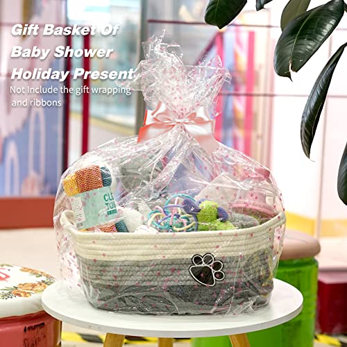 Small Woven Baskets for Organizing Rope Storage Basket with Handle Cute Cotton Basket for Nursery Gift Dog Toy Storage Bins for Toy Organizer