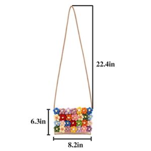 Ayliss Women's Handwoven Crossbody Handbag Small Summer Beach Shoulder Handbag Woven Cotton Crochet Cute Flower Purse Bag (Rectangle Khaki)