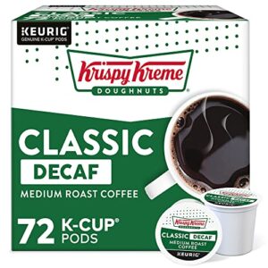 krispy kreme classic decaf, single-serve keurig k-cup pods, medium roast coffee pods, 12 count (pack of 6)