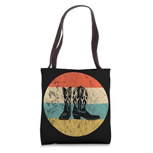 cowboy line dance boots retro vintage sunset line dancing tote bag