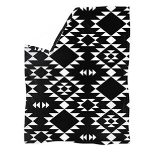 babrukda tribal aztec black white sherpa blanket plush throw blankets size 43.3×55.1 inch bedding blanket for bed sofa couch, soft washable tv recliner camping blanket for women men kids