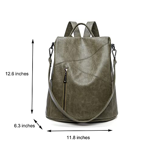 HOYOFO Backpack Purse for Women Anti-theft Casual Convertible Ladies Shoulder Bag Travel Fashion PU Leather Bags, A Green