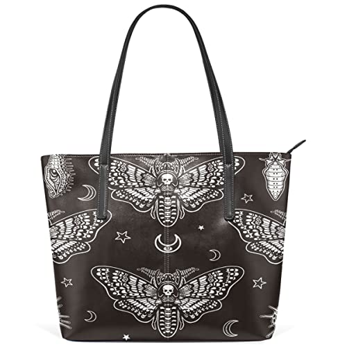 MNSRUU Tote Bag for Women Butterfly Skull Black Shoulder Bag Big Capacity PU Leather Handbag