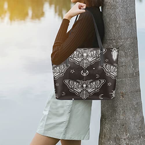 MNSRUU Tote Bag for Women Butterfly Skull Black Shoulder Bag Big Capacity PU Leather Handbag