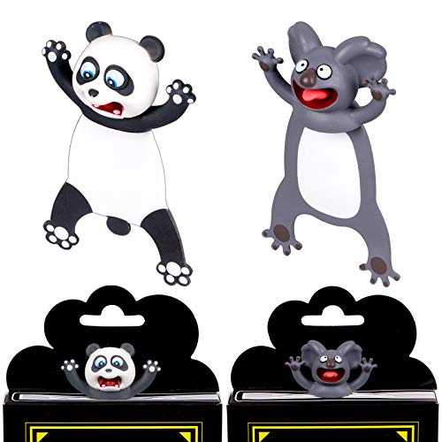 Whaline 3D Cartoon Animal Bookmark 2 Pieces Squashed Land Animals Bookmark Wacky Bookmark Palz, Cute Book Mark Panda Koala Cute Reading Bookmark Back to School Gift for Students