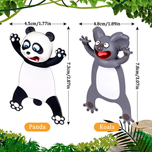 Whaline 3D Cartoon Animal Bookmark 2 Pieces Squashed Land Animals Bookmark Wacky Bookmark Palz, Cute Book Mark Panda Koala Cute Reading Bookmark Back to School Gift for Students