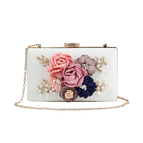 Lanpet Women's Evening Bag for Women, Flower Wedding Evening Purse Bride Floral Clutch Bag Beaded Evening Handbag