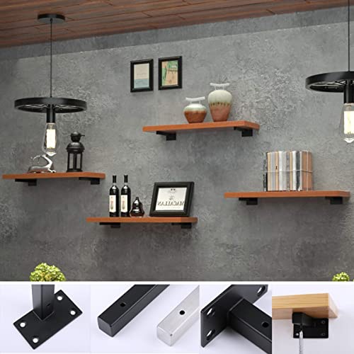 Flybath Shelf Brackets 6 Pack 6Inch / 15CM Stainless Steel Floating Bracket Heavy Duty Wood Shelves Support Wall Mounted Farmhouse Furniture Home Decorations, Matte Black