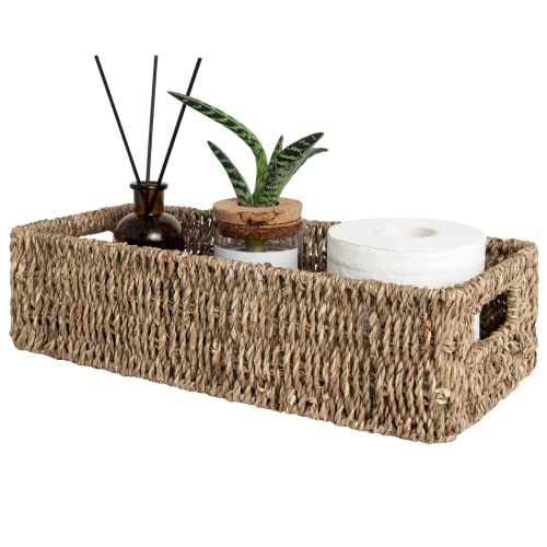 StorageWorks Seagrass Baskets with Built-in Handles, Bathroom Decor Box for Toilet Tank Top, 14 ¼"L x 6 ½"W x 3 ¾"H