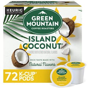 green mountain coffee roasters island coconut, single-serve keurig k-cup pod, flavored light roast coffee, 12 count (pack of 6)