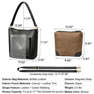 S-ZONE Women Genuine Leather Tote Bag Shoulder Handbag Bundle with Bucket Crossbody Purse