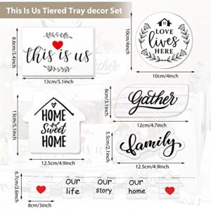 10 Pieces Farmhouse Tiered Tray Decor Wooden Rustic Decorations Home Sweet Home Family Gather Love Wood Block Our Life Our Story Table Signs for Farmhouse Home Kitchen Shelf Coffee(Classic)