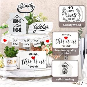 10 Pieces Farmhouse Tiered Tray Decor Wooden Rustic Decorations Home Sweet Home Family Gather Love Wood Block Our Life Our Story Table Signs for Farmhouse Home Kitchen Shelf Coffee(Classic)