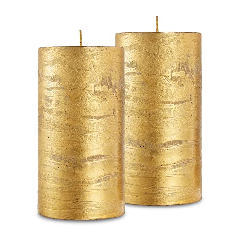 SPAAS Rustic Gold Pillar Candles - 2.8" X 5" Decorative Gold Candles - 2 Pack Metallic Pillar Candles ​- Dripless Unscented Rustic Pillar Candles for Home Decoration, Party, Wedding, and Holiday