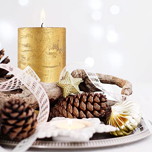 SPAAS Rustic Gold Pillar Candles - 2.8" X 5" Decorative Gold Candles - 2 Pack Metallic Pillar Candles ​- Dripless Unscented Rustic Pillar Candles for Home Decoration, Party, Wedding, and Holiday