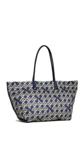 tory burch women’s canvas basketweave tote, tory navy basketweave, blue, print, one size