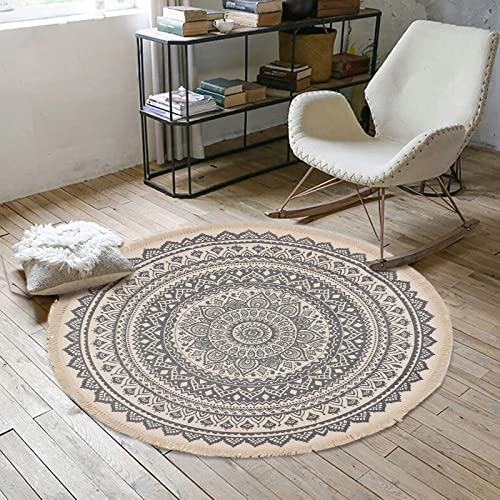 COZY PLANET Boho Cotton Round Area Rug Hand-Tasseled Home Decoration Area Cover (Bohemian SlateGrey, 4×4 ft, Round)