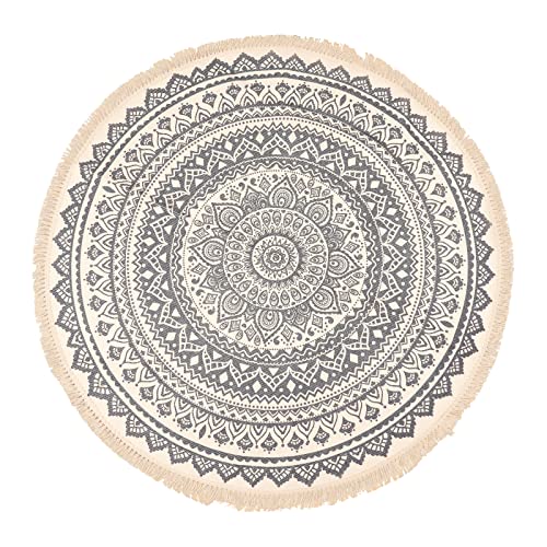 COZY PLANET Boho Cotton Round Area Rug Hand-Tasseled Home Decoration Area Cover (Bohemian SlateGrey, 4×4 ft, Round)