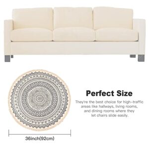 COZY PLANET Boho Cotton Round Area Rug Hand-Tasseled Home Decoration Area Cover (Bohemian SlateGrey, 4×4 ft, Round)