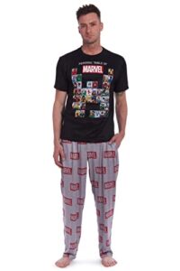 marvel avengers periodic table of marvel mens pajama shirt and lounge pants sleep set black/grey medium