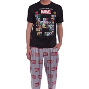 Marvel Avengers Periodic Table of Marvel Mens Pajama Shirt and Lounge Pants Sleep Set Black/Grey Medium