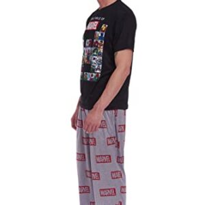 Marvel Avengers Periodic Table of Marvel Mens Pajama Shirt and Lounge Pants Sleep Set Black/Grey Medium