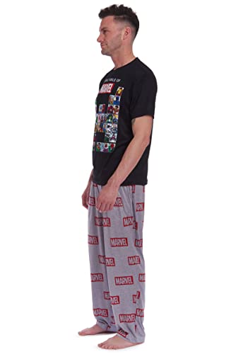 Marvel Avengers Periodic Table of Marvel Mens Pajama Shirt and Lounge Pants Sleep Set Black/Grey Medium