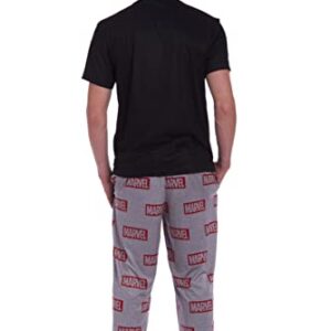 Marvel Avengers Periodic Table of Marvel Mens Pajama Shirt and Lounge Pants Sleep Set Black/Grey Medium