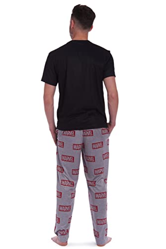 Marvel Avengers Periodic Table of Marvel Mens Pajama Shirt and Lounge Pants Sleep Set Black/Grey Medium