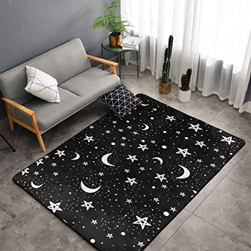 Gesey-R4T Black White Moon and Star Pattern Home Area Rugs 3'3"x5' Home Decor Carpet Soft Floor Mat Non-Slip for Living Room Bedroom