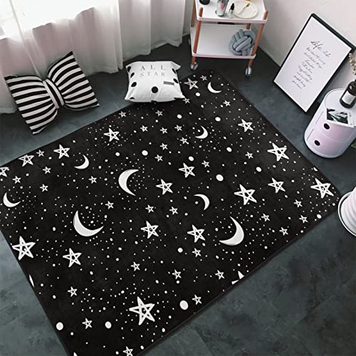 Gesey-R4T Black White Moon and Star Pattern Home Area Rugs 3'3"x5' Home Decor Carpet Soft Floor Mat Non-Slip for Living Room Bedroom