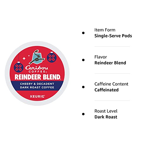 Caribou Coffee Reindeer Blend Coffee K Cups - Pack of 2 Boxes - 44 K Cups Total - 22 K Cups Per Box - Bulk Caribou Reindeer Blend Coffee - For Use in Keurig Coffee Makers