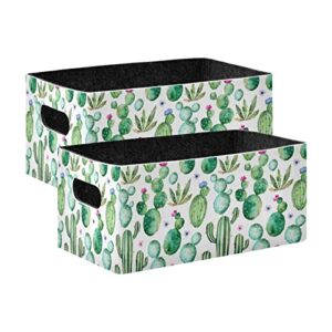 emelivor cactus succulent floral storage basket bins set (2pcs) felt collapsible storage bins with fabric rectangle baskets for organizing for office bedroom closet babies nursery