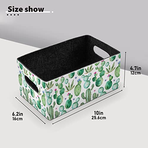 Emelivor Cactus Succulent Floral Storage Basket Bins Set (2pcs) Felt Collapsible Storage Bins with Fabric Rectangle Baskets for Organizing for Office Bedroom Closet Babies Nursery