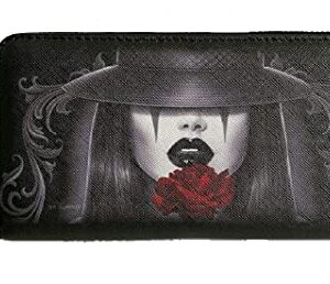 DGA Day of the Dead Lowrider Chola Style Red Rose Women's Clutch Zippered Wallet, black