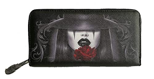 DGA Day of the Dead Lowrider Chola Style Red Rose Women's Clutch Zippered Wallet, black