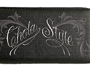 DGA Day of the Dead Lowrider Chola Style Red Rose Women's Clutch Zippered Wallet, black