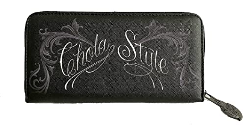 DGA Day of the Dead Lowrider Chola Style Red Rose Women's Clutch Zippered Wallet, black