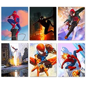 dianying superhero poster – set of 6 canvas superhero room decor for boys 8x10′ unframed wall decor for guys bedroom living room cartoon poster toddler boy room decor