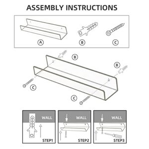 MESAILUP Acrylic Floating Wall Shelf, 2 Pack 36 Inch Invisible Storage Rack, Modern Picture Ledge Display Shelf, Wall Mounted Bookshelf for Kids Room, Clear Bathroom Organizer