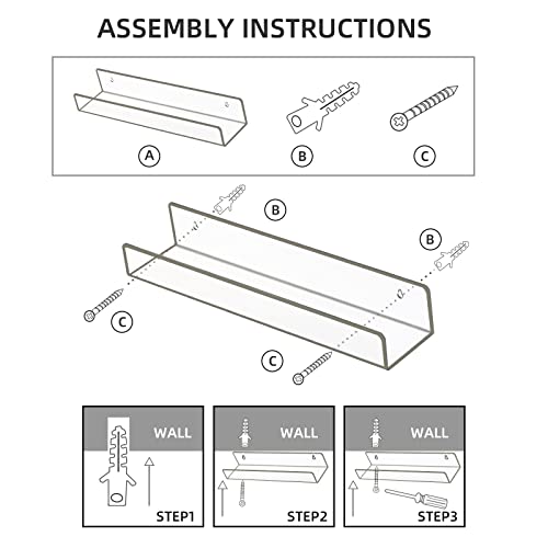 MESAILUP Acrylic Floating Wall Shelf, 2 Pack 36 Inch Invisible Storage Rack, Modern Picture Ledge Display Shelf, Wall Mounted Bookshelf for Kids Room, Clear Bathroom Organizer