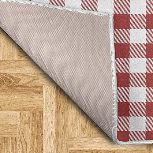 Ambesonne Plaid Decorative Rug, Lumberjack Fashion Buffalo Checks Pattern Retro Style Grid Composition, Quality Carpet for Bedroom Dorm and Living Room, 5' 1" X 7' 5", Red and White