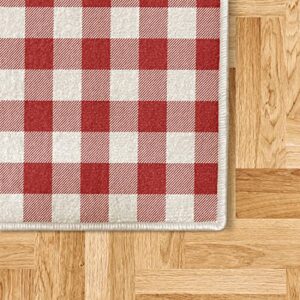 Ambesonne Plaid Decorative Rug, Lumberjack Fashion Buffalo Checks Pattern Retro Style Grid Composition, Quality Carpet for Bedroom Dorm and Living Room, 5' 1" X 7' 5", Red and White